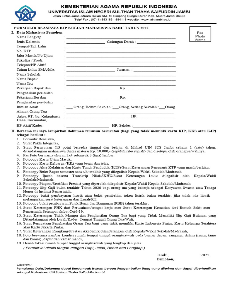 Formulir Kip Kuliah | PDF