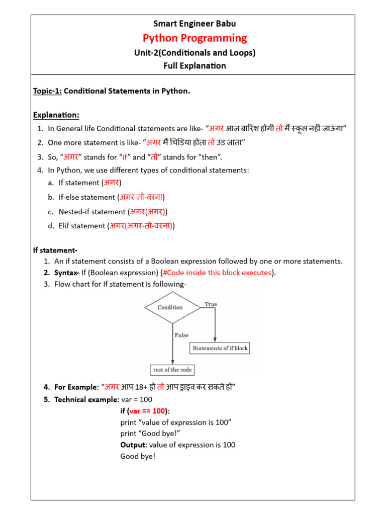 Unit 2 Notes Python | Download Free PDF | Control Flow | Boolean Data Type