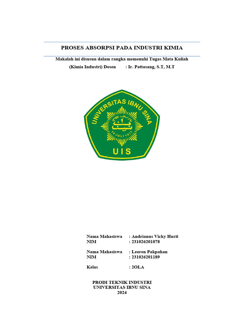 Proses Absorpsi di Industri Kimia | PDF | Griya & Taman | Sains ...