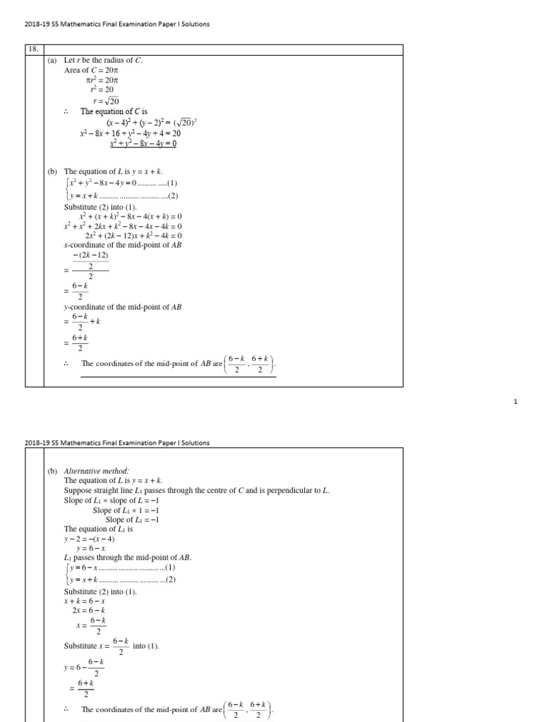 18-19 - S5 - Math - Final-Yr - Exam - P1 Solutions | PDF | Elementary ...