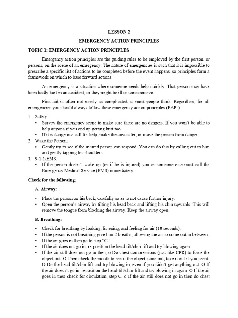 Lesson 2 Emergency Action Principles | PDF | Cardiopulmonary ...