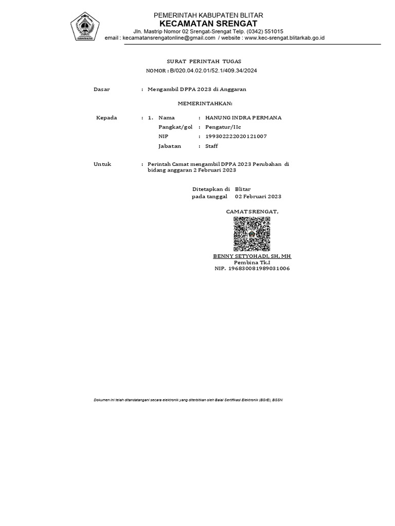 Surat Perintah Tugas TGL 2 | PDF