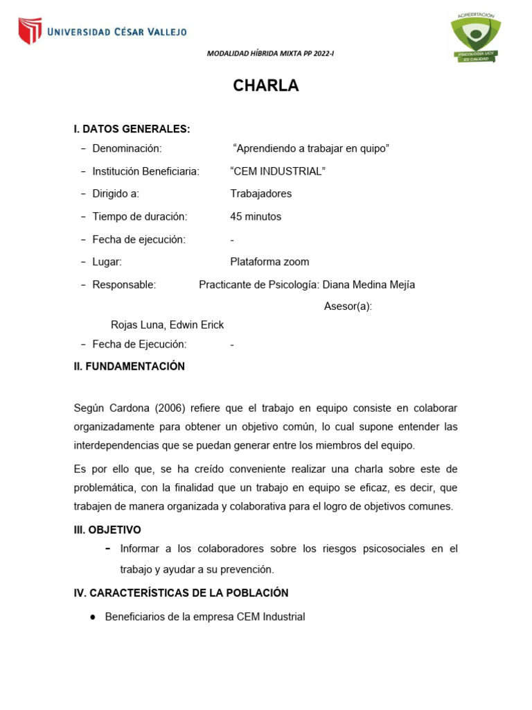 Charla Trabajo en Equipo | PDF