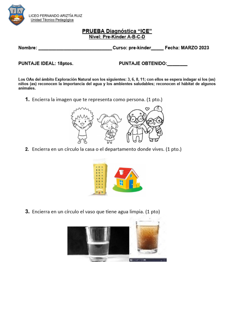 Prueba Diagnóstica Pre-Kínder | PDF | Salud y bienestar