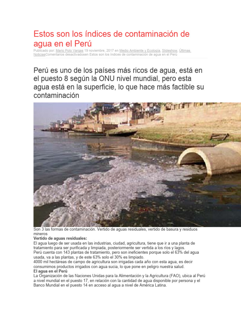Contaminacion de Agua en Los Rios Del Peru | PDF | Ciencias de la Tierra
