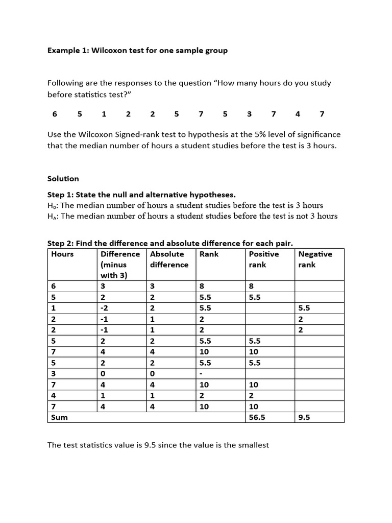 Example of Wilcoxon Test | PDF | Statistical Hypothesis Testing | Null ...