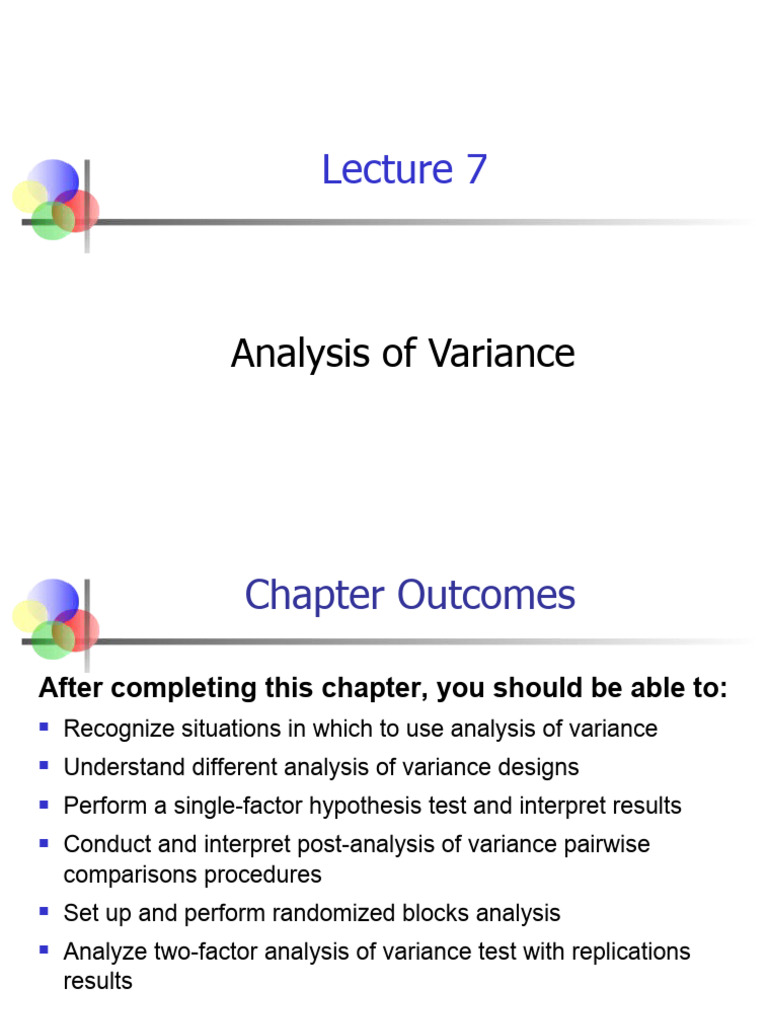 Lecture 7 ANOVA | Download Free PDF | Analysis Of Variance | Variance
