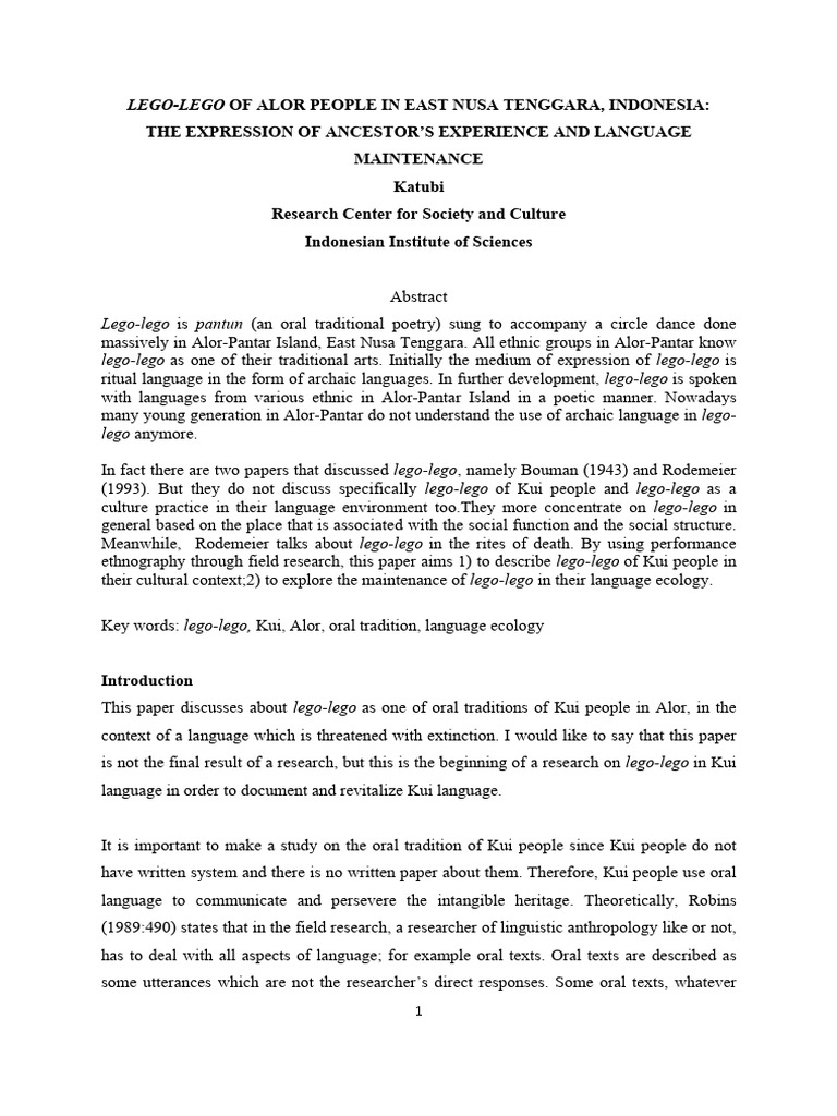 The Expression of Ancestor'S Experience and Language Maintenance Katubi ...