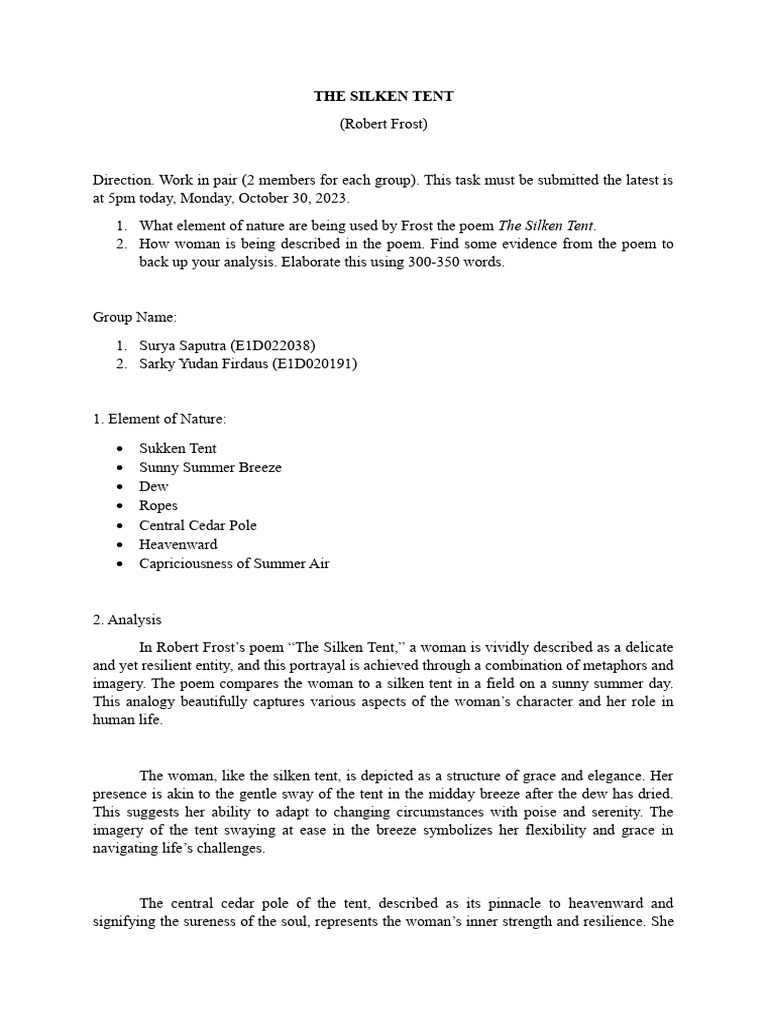 The Silken Tent - Group Work | PDF | Poetry