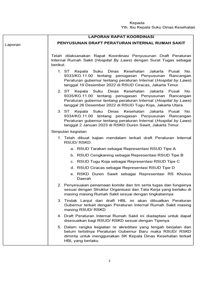 Laporan Rapat Koordinasi Penyusunan HBL 2022 | PDF