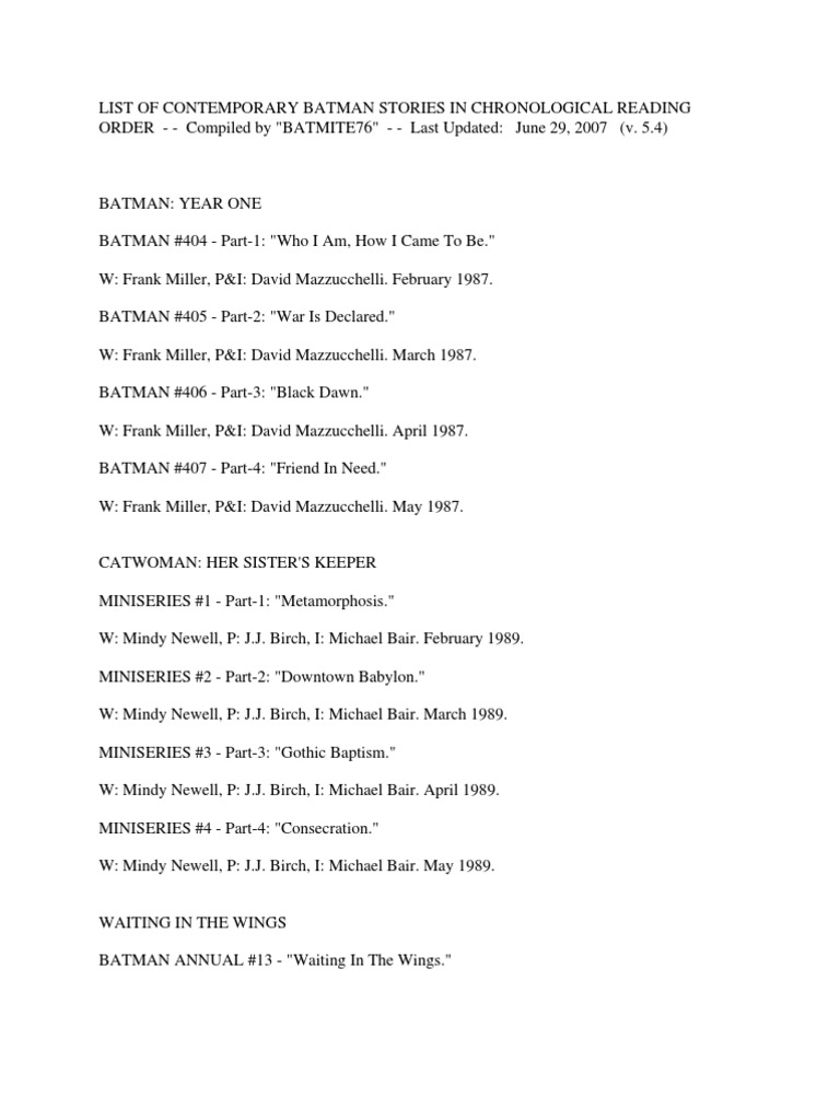 Batman Comics Chronological Reading List | PDF | Batman | American ...