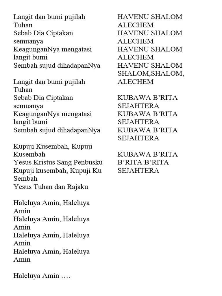 Langit Dan Bumi Pujilah Tuhan | PDF