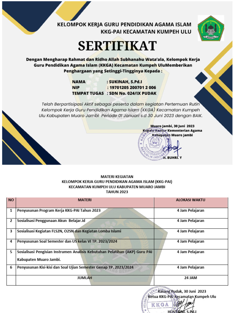 Sukinah Sertifikat Kkga 2023 | PDF