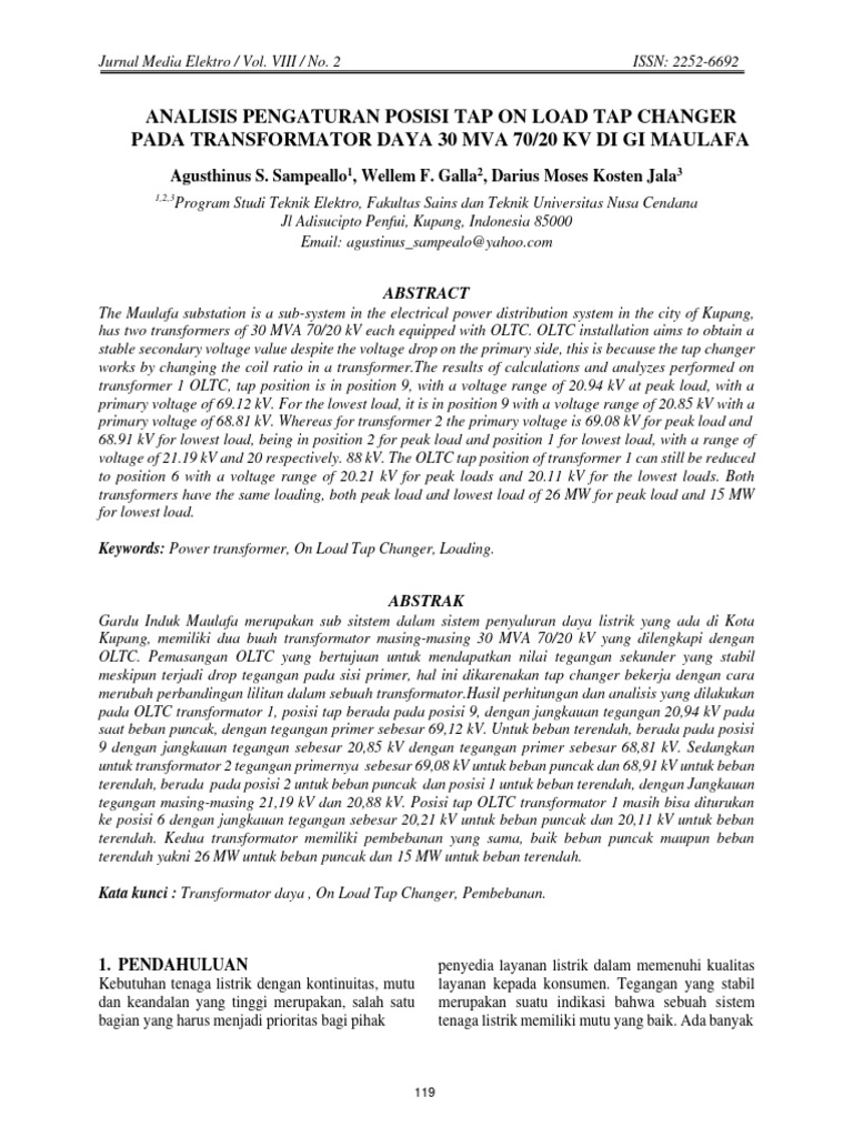 Jurnal Analisis Tap Changer Trafo | PDF | Teknologi & Rekayasa