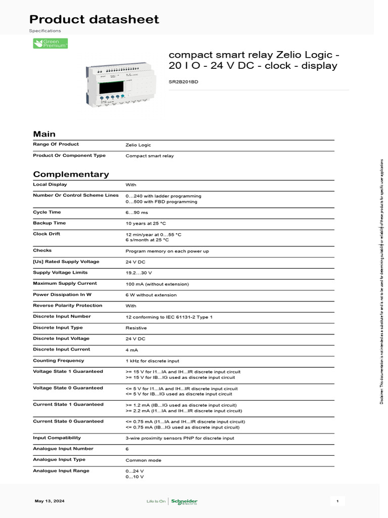 Schneider Electric - Zelio-Logic-SR2-SR3 - SR2B201BD | PDF | Relay ...