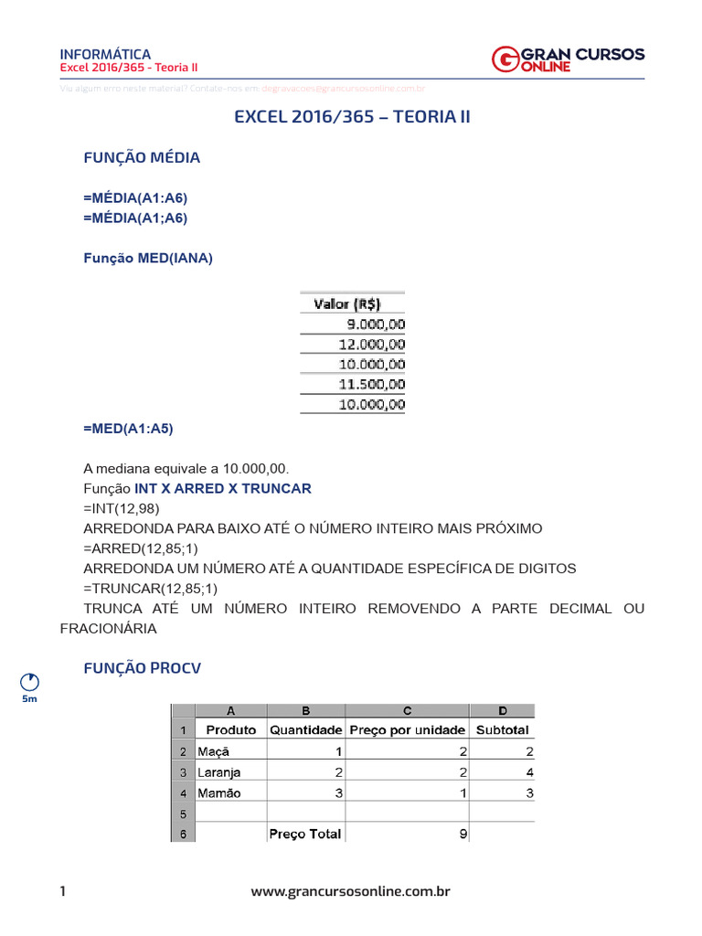 Funções Essenciais do Excel 2016/365 | PDF | Argumento | Matemática