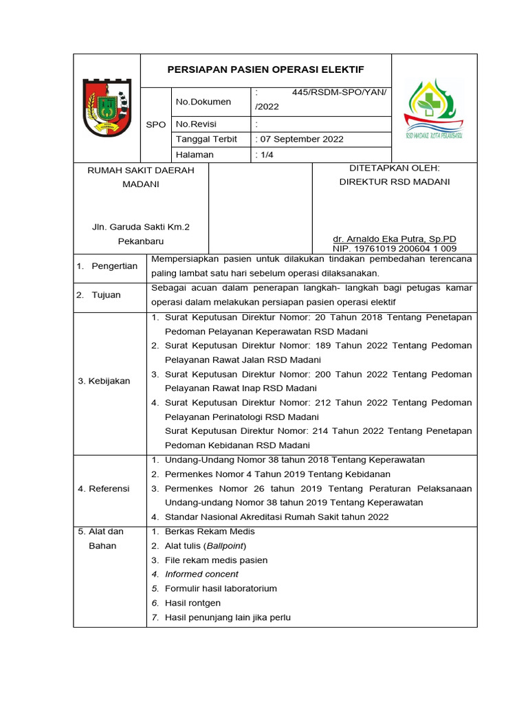 Spo Persiapan Pasien Operasi Elektif Fixx | PDF