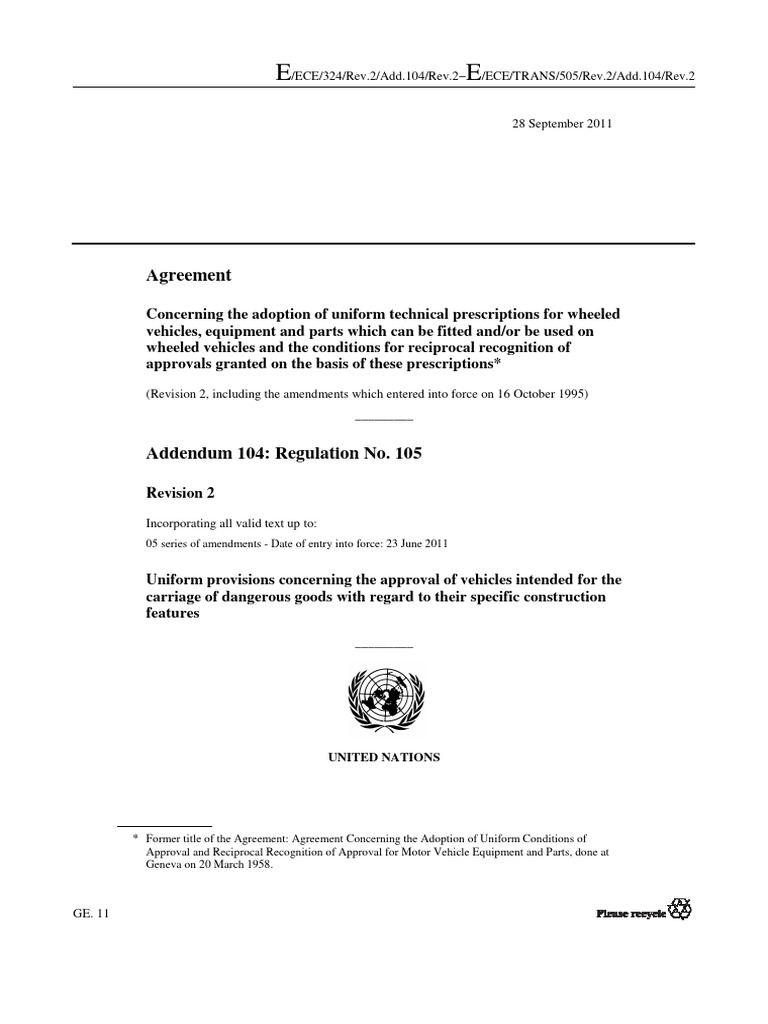 Unece - Regulation 105 | PDF | Manufactured Goods | Electrical Engineering