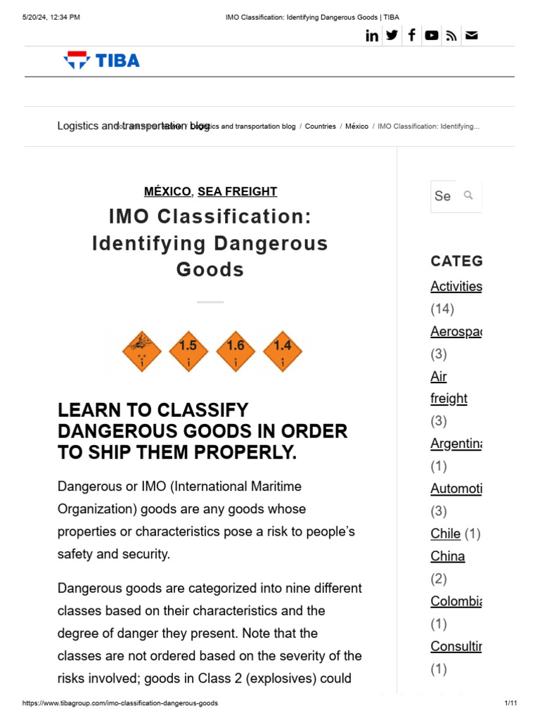 IMO Classification - Identifying Dangerous Goods - TIBA | PDF | Dangerous Goods | Toxicity