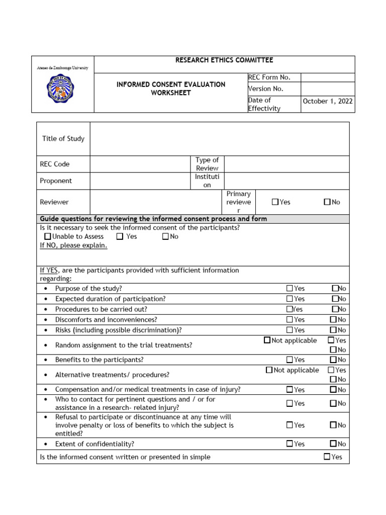 Form-012-INFORMED-CONSENT-EVALUATION-WORKSHEET | Download Free PDF ...