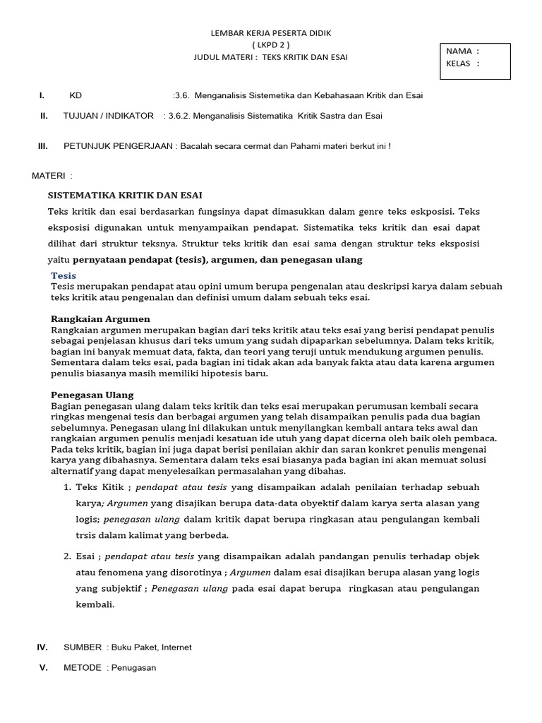 LKPD 2 Kritik Dan Esai | PDF | Teknologi & Rekayasa