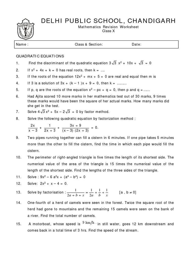 Quad Rev | PDF | Quadratic Equation | Equations
