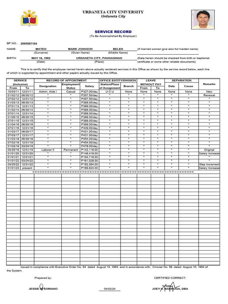 Service Record | PDF | Labor | Business