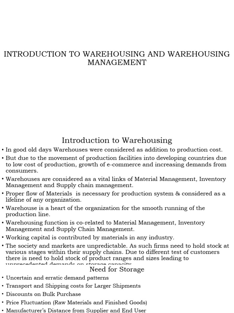 Introduction to Warehousing and Warehousing Management | Download Free ...