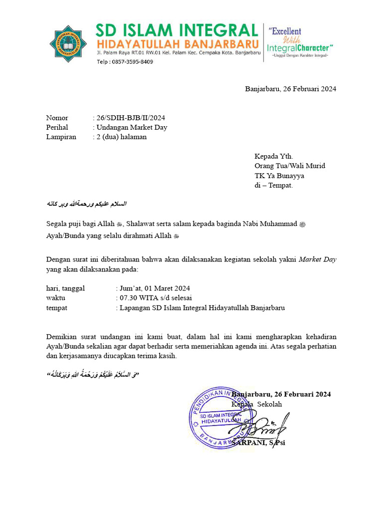 Undangan Market Day TK Ya Bunayya | PDF