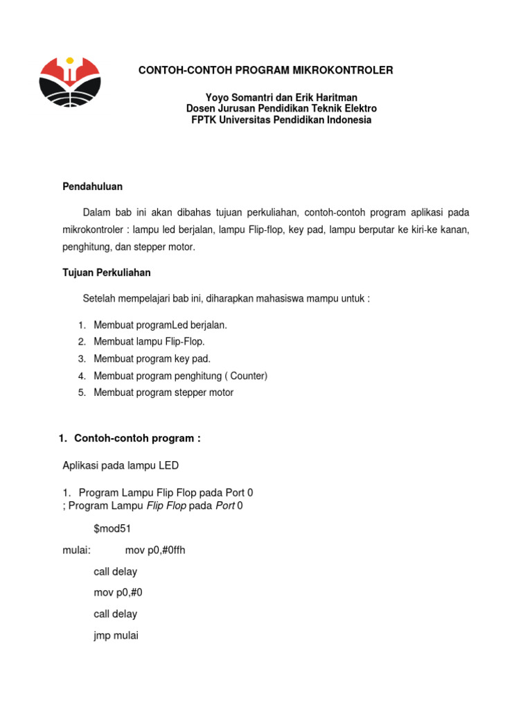 Contoh Program Mikrokontroler LED dan Keypad | PDF | Metode & Bahan ...