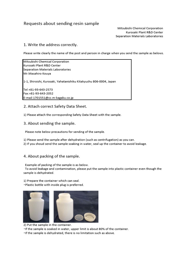 Guidelines for Sending Resin Samples | PDF