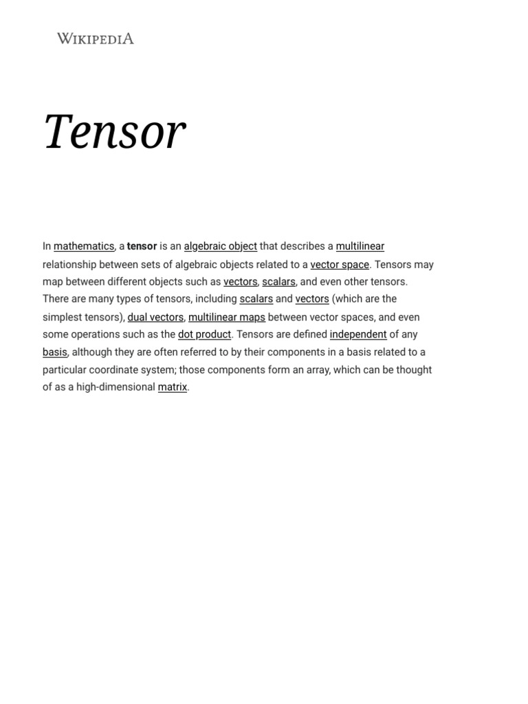 Tensor - Wikipedia | PDF | Tensor | Euclidean Vector