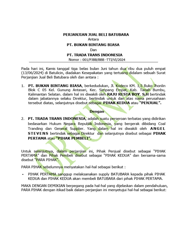 Draf Kontrak Bbb-Tti 2024 | PDF