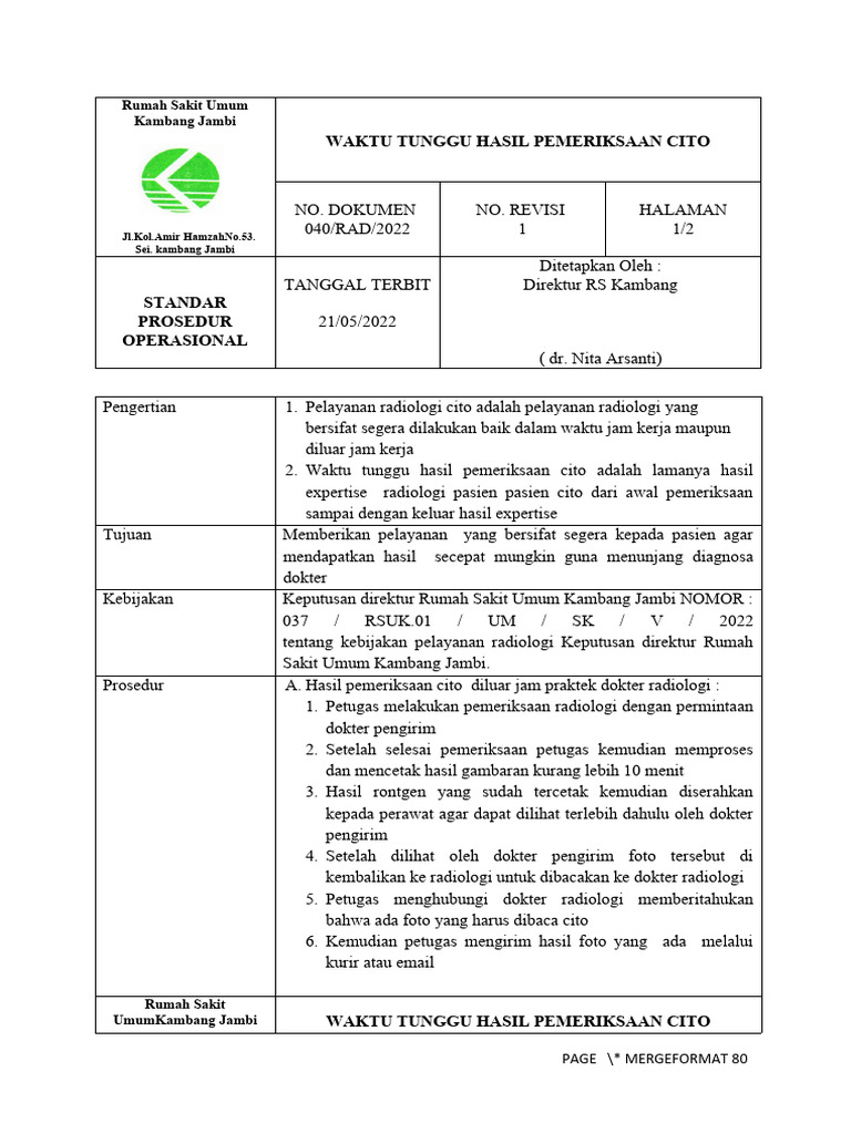 Sop Waktu Tunggu Hasil Cito | PDF