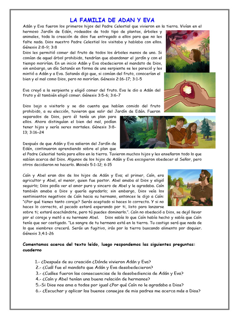 LA FAMILIA DE ADAN Y EVA | Descargar gratis PDF | Adán y Eva | Jardín ...