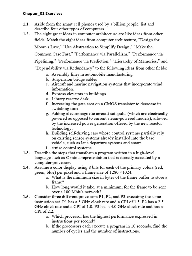 Computer Architecture Exercises | PDF | Central Processing Unit ...