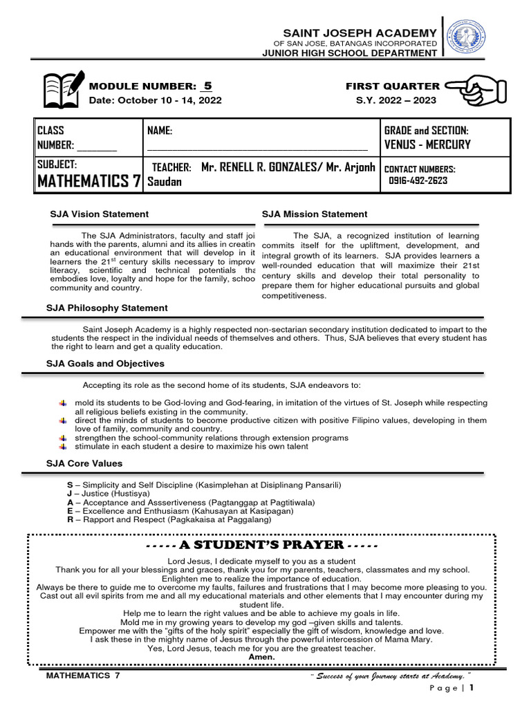 Grade7-Math-Q1-Module 5-2023 | PDF | Numbers | Rational Number