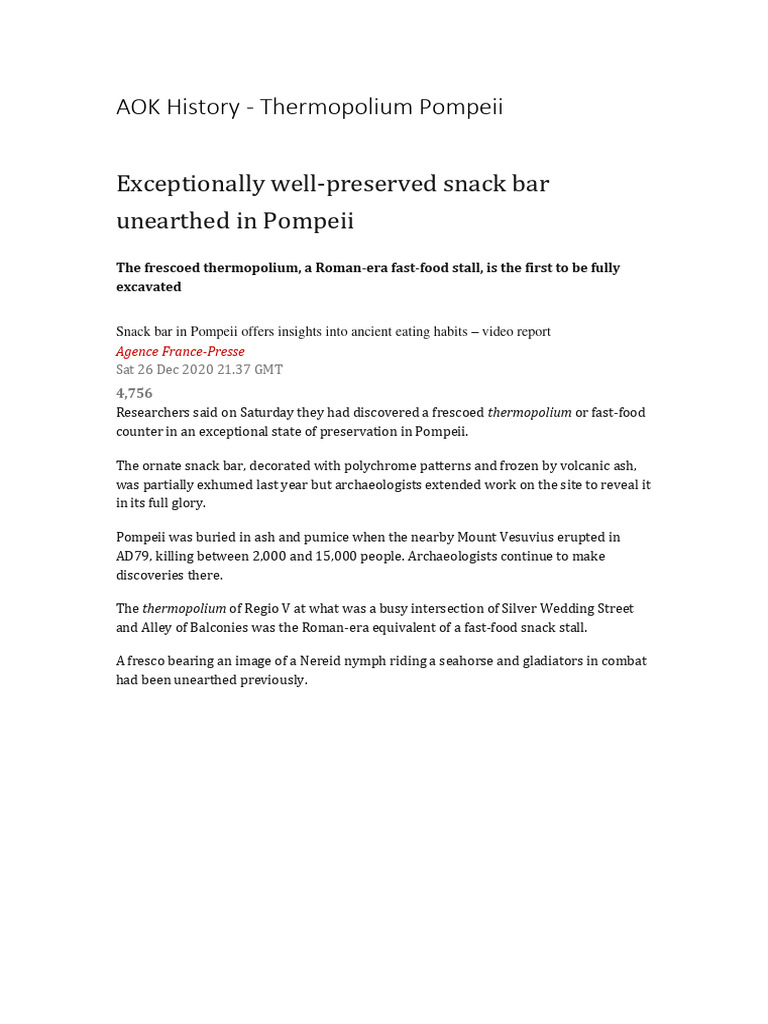 AOK History - Thermopolium | PDF | Pompeii