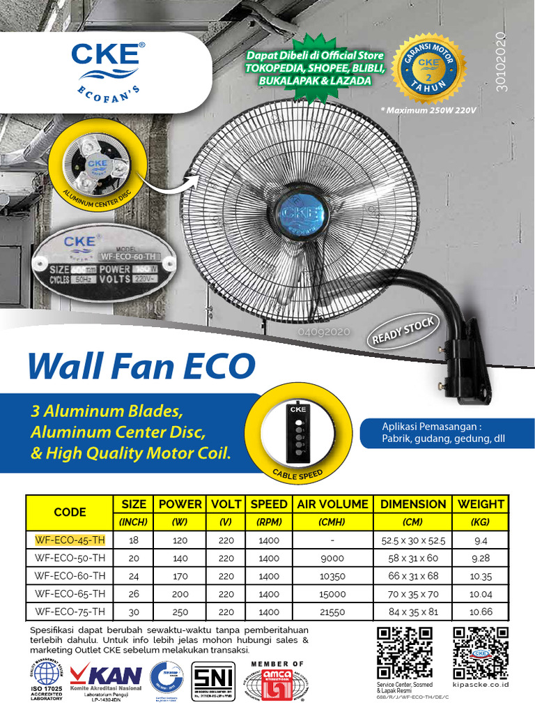 Spesifikasi Kipas Wall Fan ECO 45-75 TH | PDF