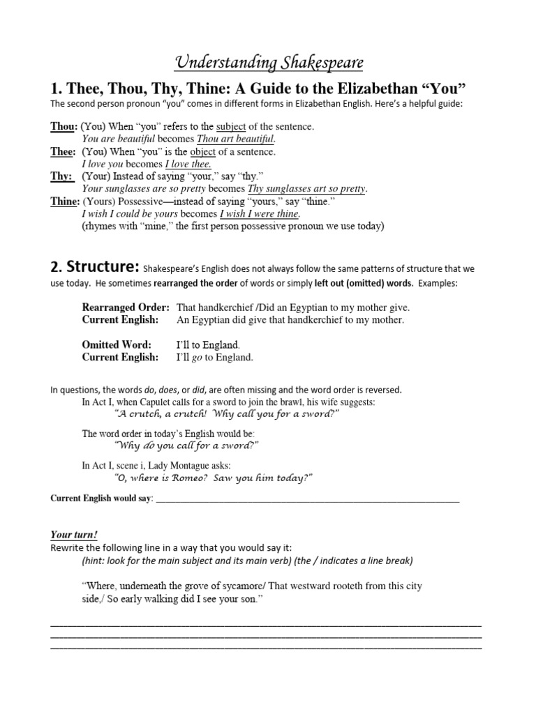 Understanding Shakespeares Language | PDF | Thou | Linguistics