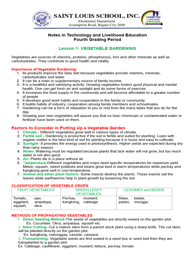 TLE 5 - Complete Notes - 4th GP | PDF | Vegetables | Soil