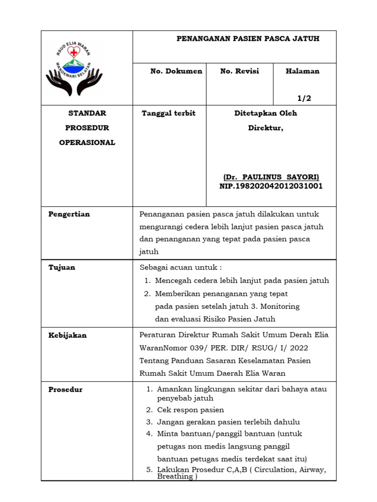 SKP 6 Spo Prosedur Penanganan Pasien Pasca Jatuh | PDF