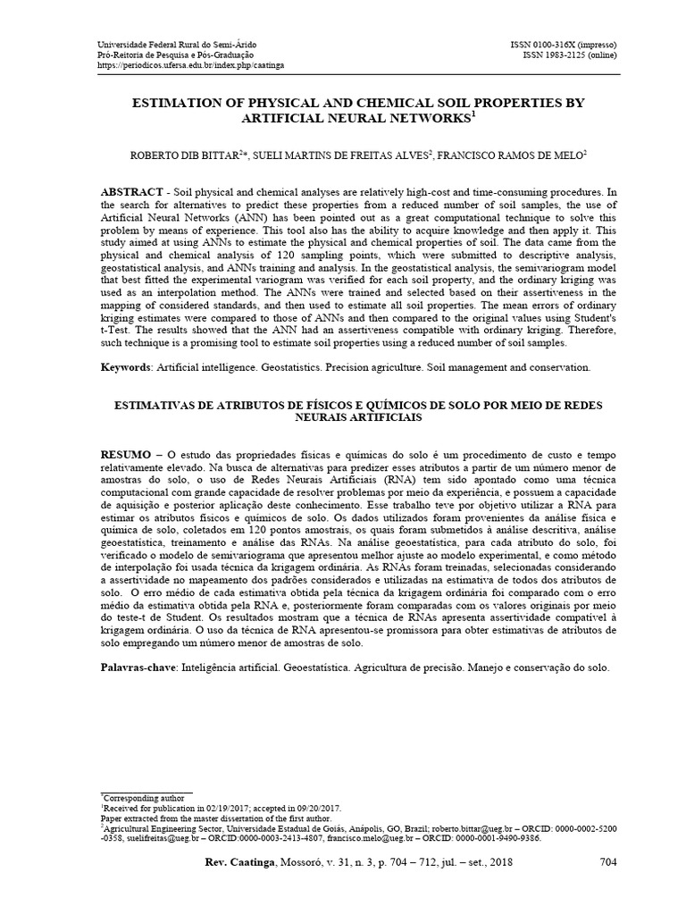Estimation of Physical and Chemical Soil Properties by Artificial Neural Networks1 | PDF ...