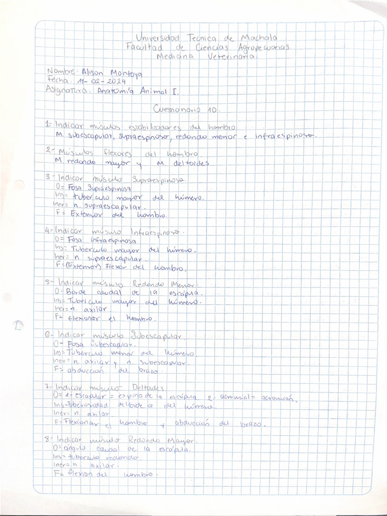 Cuestionario 10 Anatomía Alison Montoya 1C | PDF