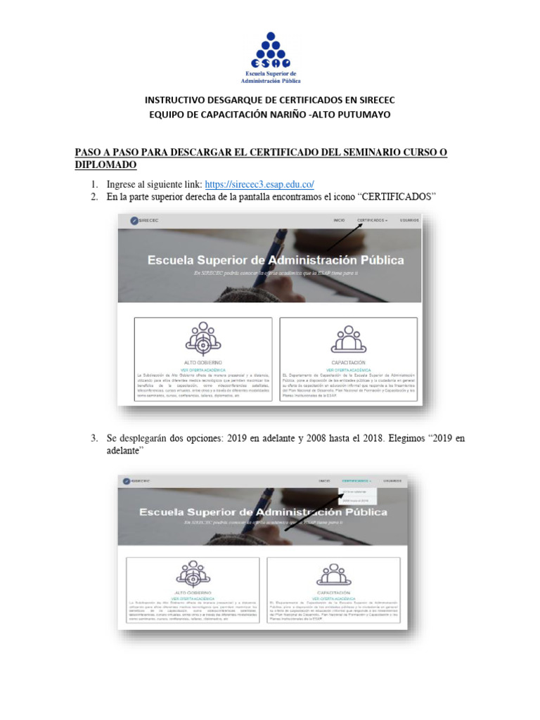 Instructivo para Descargar El Certificado Del Seminario Curso o Diplomado | PDF | Documento de ...