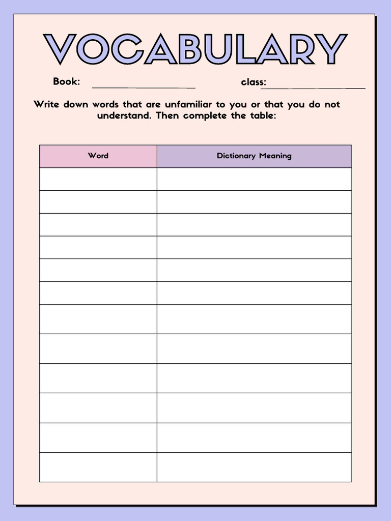 Vocabulary Building Reading Worksheet Colorful Pastel Table | PDF
