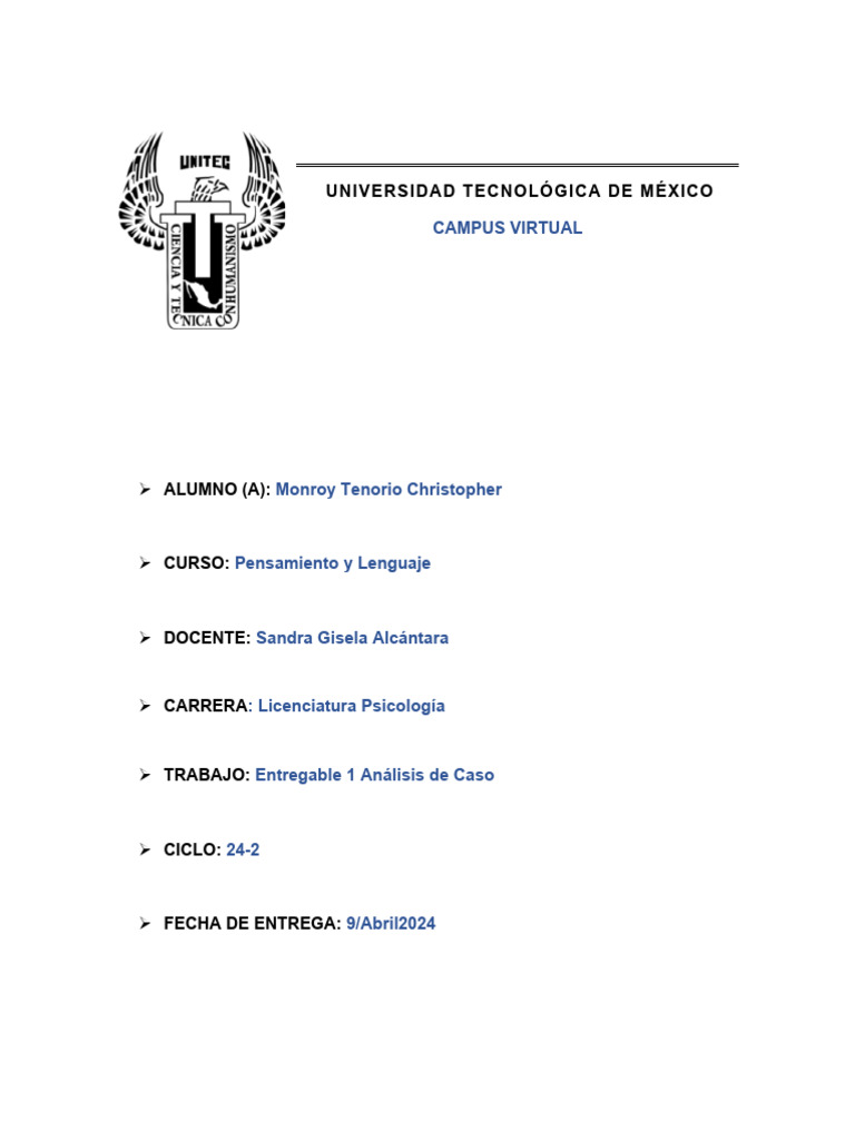 Entregable 2 - Pensamiento y Lenguaje - Christopher Monroy | PDF ...