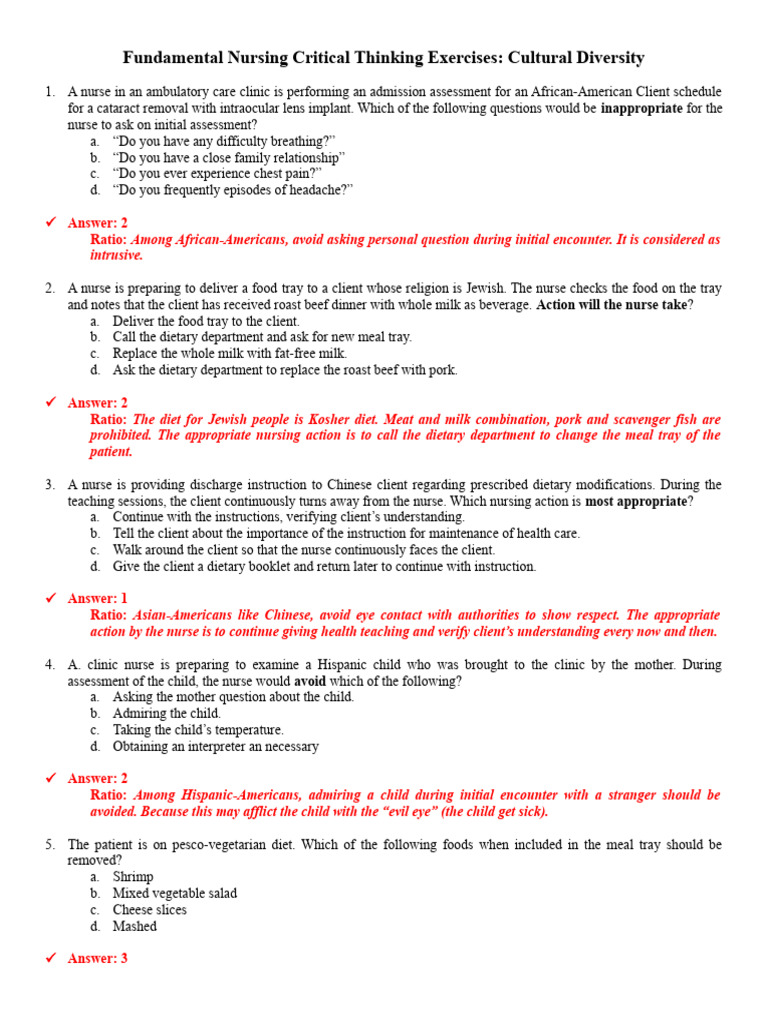 Fundamental Nursing Critical Thinking Exercises | PDF | Nursing | Foods Fundamental Nursing Critical Thinking Exercises | PDF | Nursing | Foods