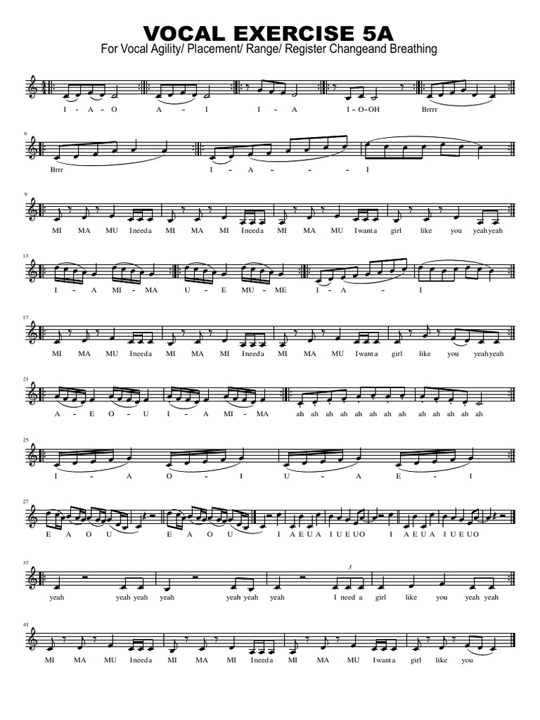 Exercise for vocal agility.placement.range,register change and ...