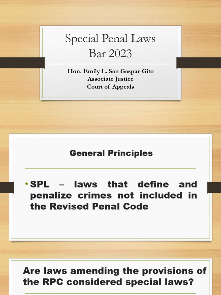 Justice San Gaspar-Gito - Special Penal Laws For Bar 2023 J Hernando Bar | PDF | Statute Of ...